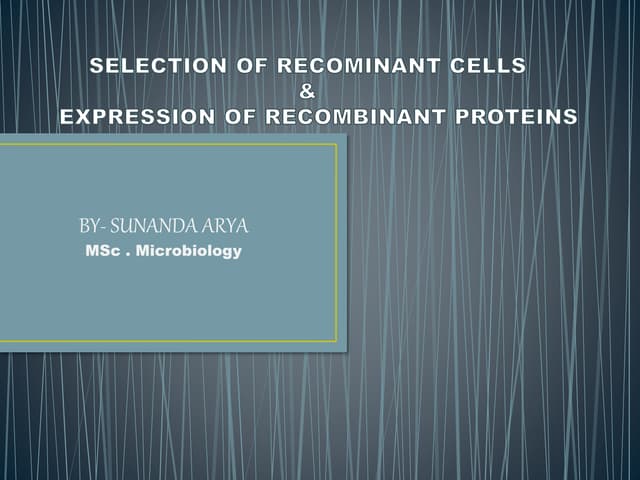 Selection And Screening Of Recombinant Cells And Expression Of Recombinant