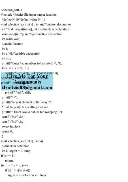 Selection Sort C Include Stdio Hheader File Input Output Func Pdf