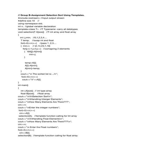 selection sort.docx | Programming Languages | Computing