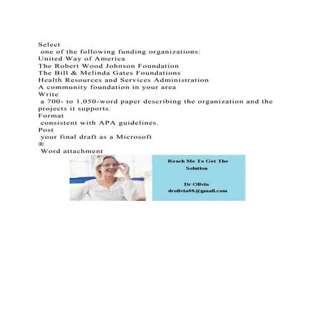 Select one of the following funding organizationsUnited Way o.docx ...