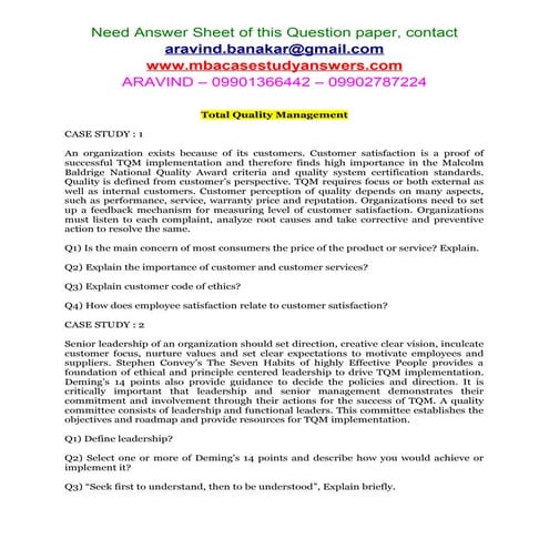 Total Quality Management - Select one or more of deming’s 14 points and ...