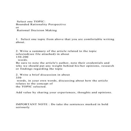 Select one TOPIC Bounded Rationality Perspective or Ra.docx