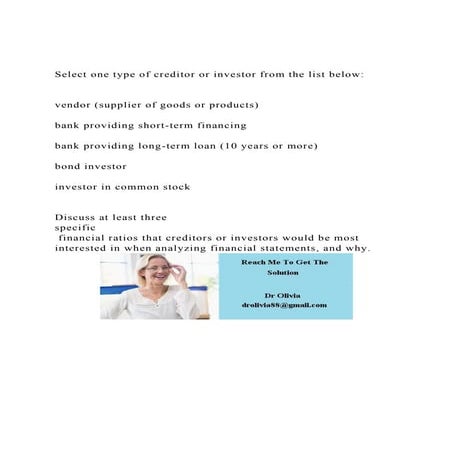 Select one type of creditor or investor from the list below.docx ...