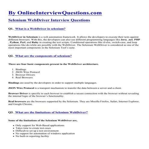 Selenium Webdriver Interview Questionspdf