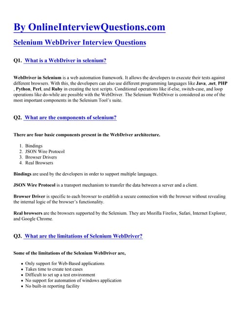 Selenium Webdriver Interview Questionspdf