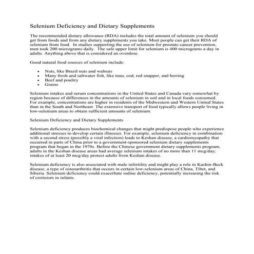 Selenium deficiency and dietary supplements | PDF
