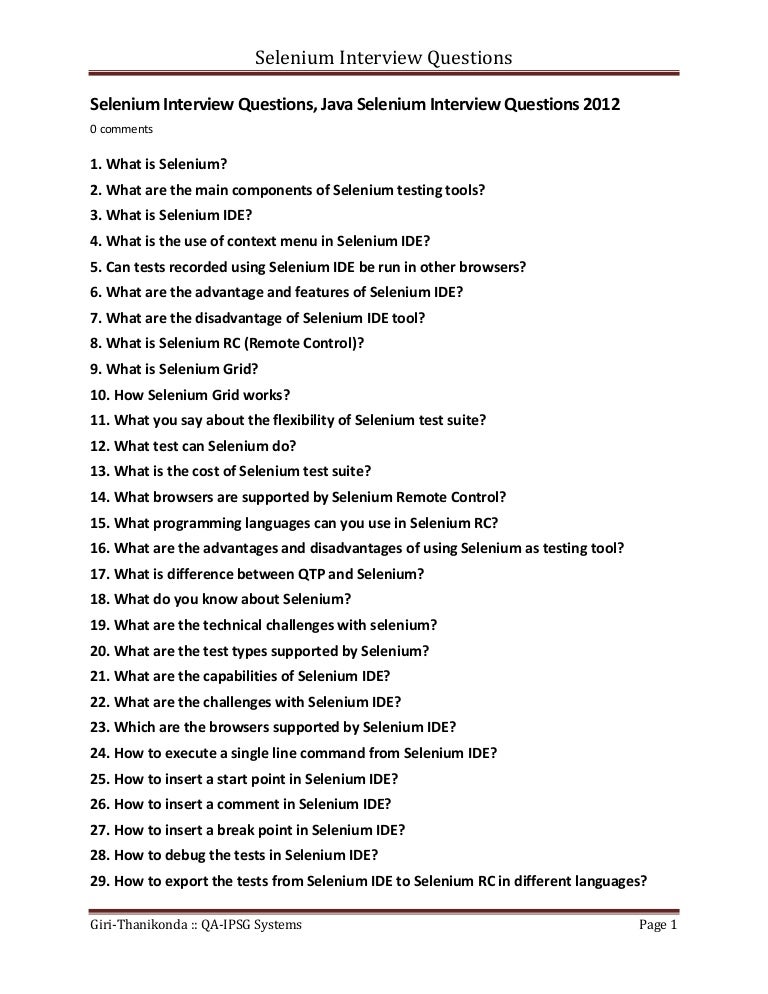 Selenium interview questions