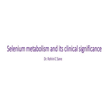 Selenium metabolism and its clinical significance | PDF