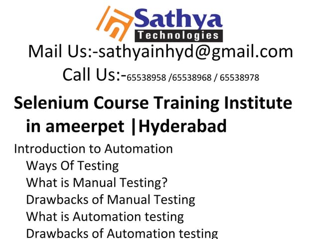 Selenium course training institute ameerpet hyderabad | PPT Selenium course training institute ameerpet hyderabad | PPT