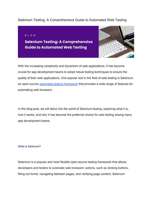 Selenium Testing A Comprehensive Guide To Automated Web Testing Pdf 9899