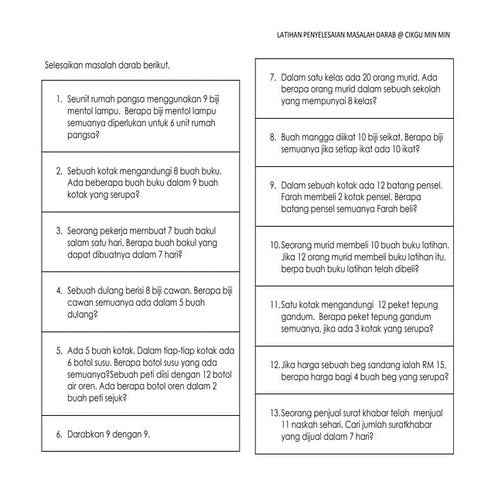 Selesaikan masalah darab berikut @ latihan 2 | DOCX
