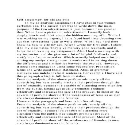 Self-assessment for ads analysis In my ad analysis assignment I.docx | Perfume and Fragrance ...