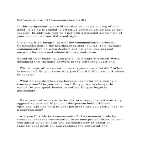Self-assessment of Communication SkillsIn this assignment, you.docx ...