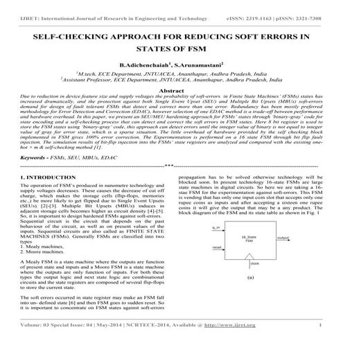 Self Checking Approach For Reducing Soft Errors In States Of Fsm Pdf