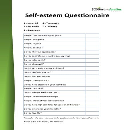 Self-esteem Questionnaire | PDF