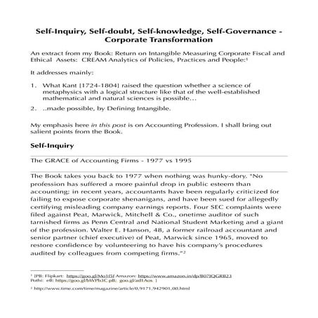 Self inquiry, self-doubt, self-knowledge, self-governance - corporate ...