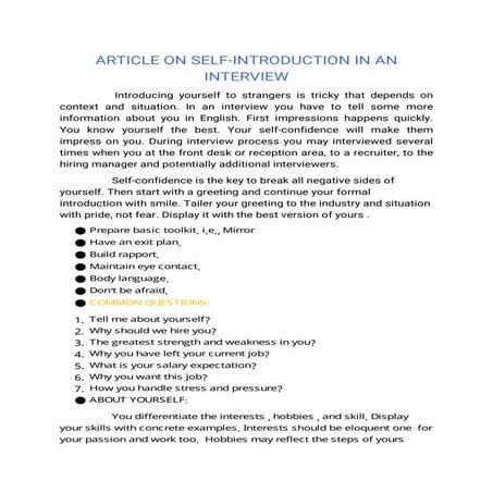 Self Intro Mine Pdf