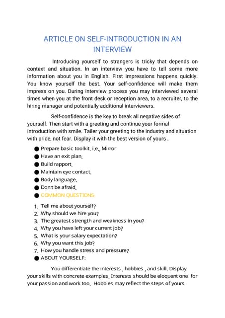 Self Intro Mine Pdf