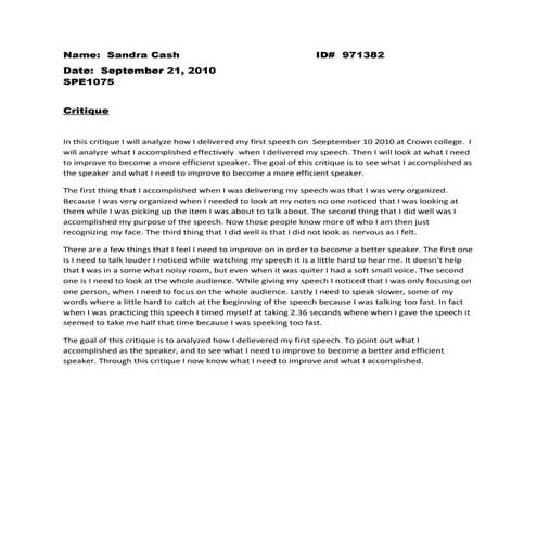 Self perception speech critique | PDF