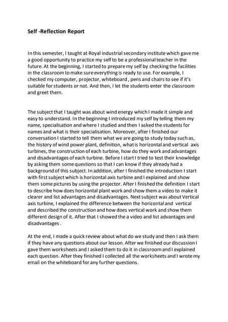 Self reflection report | PDF Self reflection report | PDF