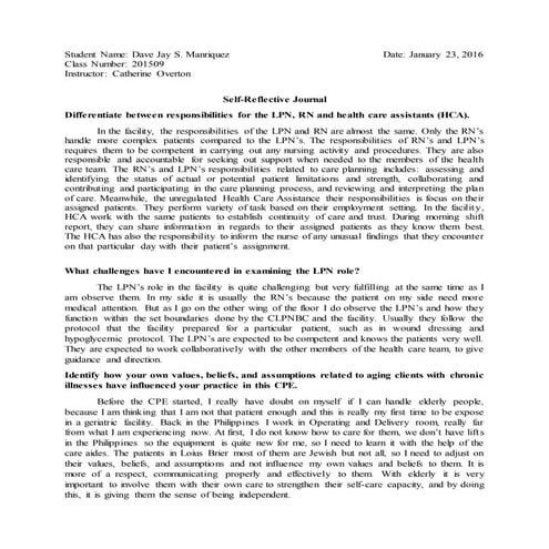 Self reflective journal | DOCX