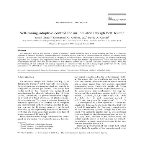 Self Tuning Adaptive Control For An Industrial Weigh Belt Feeder Pdf