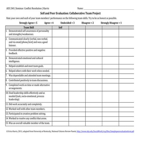 Self and peer evaluation | PDF
