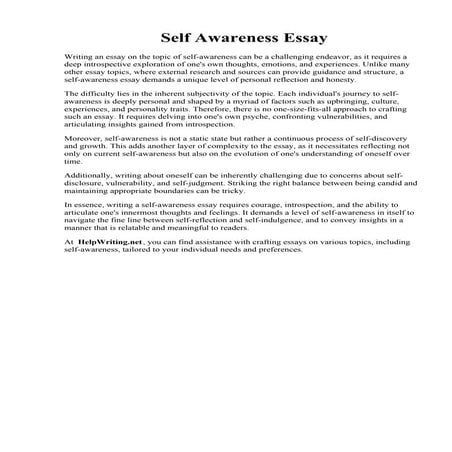 Self Awareness Essay. An Essay On Self Awareness | PDF