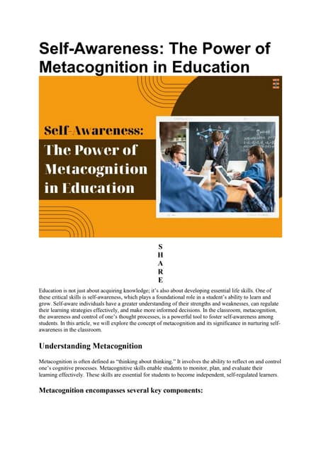 Metacognition In Education Significance In Nurturing Self Awareness In