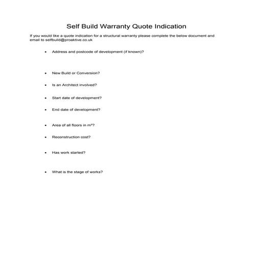 Self Build Warranty Quote Indication | PDF