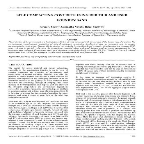 Self compacting concrete using red mud and used foundry sand | PDF