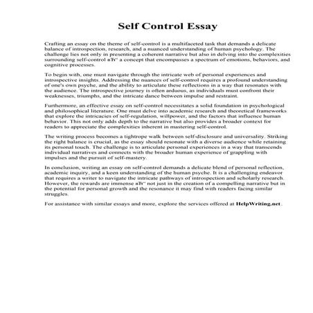 Self Control Essay. Upstate Medical University | PDF