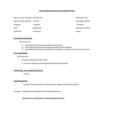 Self designed innovative lesson plan | DOCX | Education