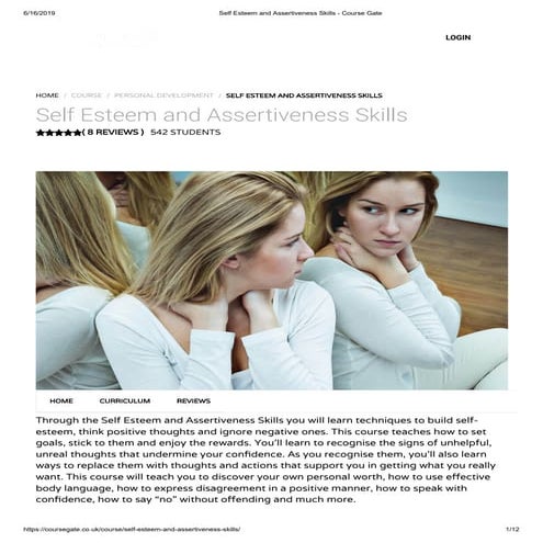 Self Esteem and Assertiveness Skills - Course Gate | PDF