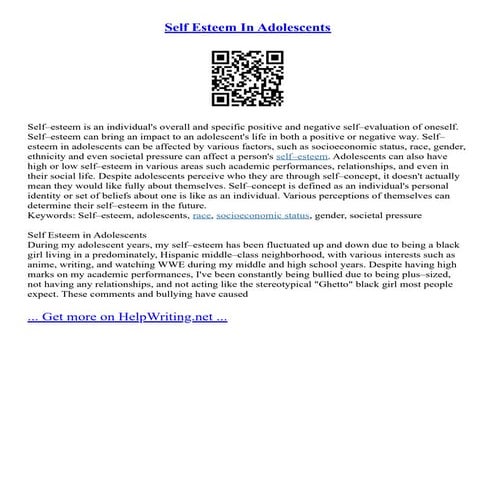 Self Esteem In Adolescents | PDF