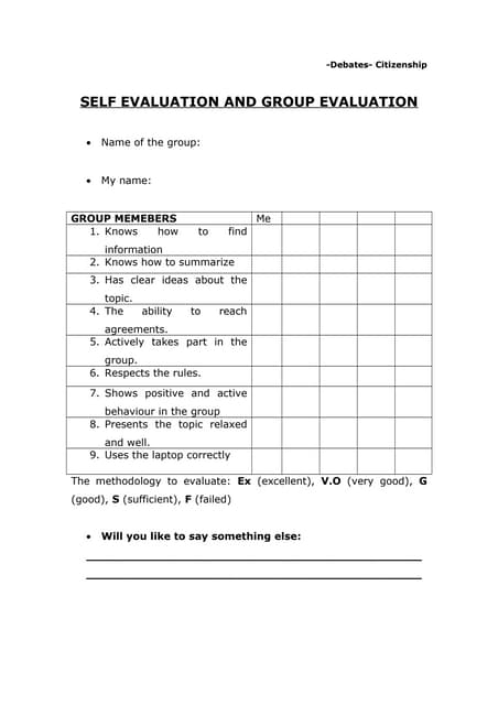 Evaluation of the group work | PDF