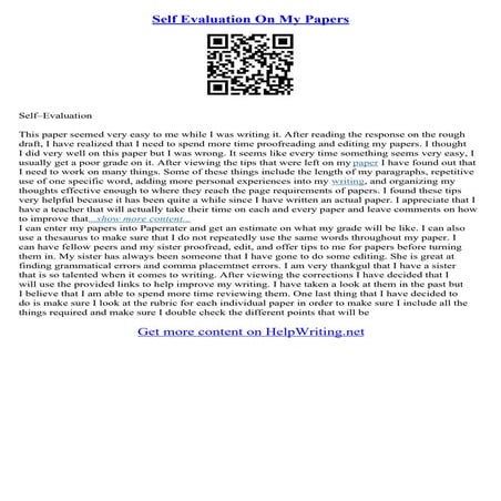 Self Evaluation Essay | PDF