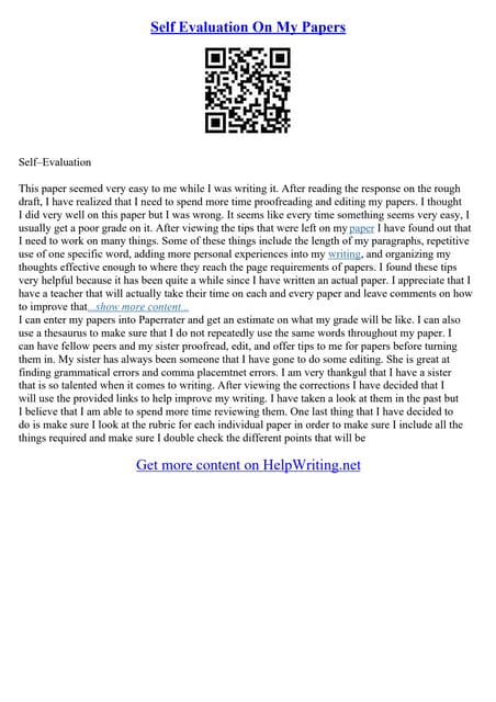 Self Assessment Essay Examples | PDF