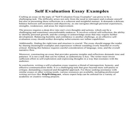 Self Evaluation Essay Examples. Self evaluation essay examples. How to Write a Meaningful Self ...