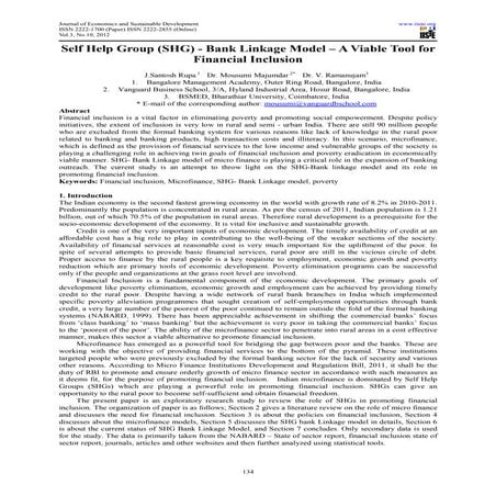 Self help group (shg) bank linkage model - a viable tool for financial ...