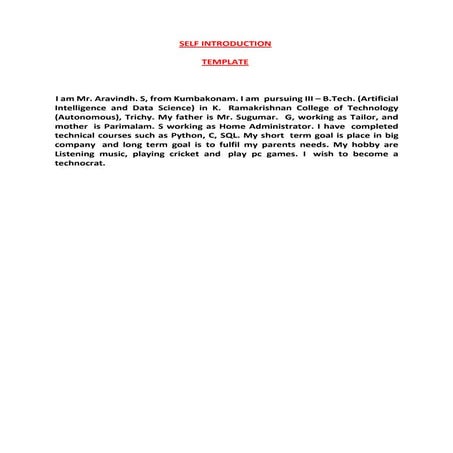 Aravindh self introduction assessment 1.docx