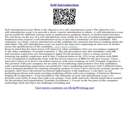 Self Introduction Essay Example | PDF