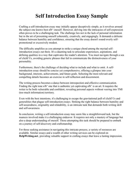 Self Introduction Essay. Morrisville State College | PDF