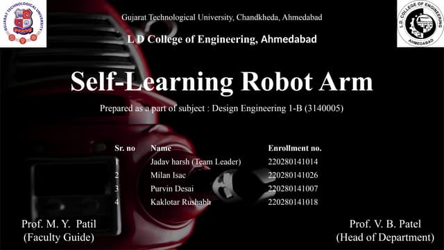 Self Learning Robot Arm De All Basice Aikinematics Pptx Robotics Technology And Computing