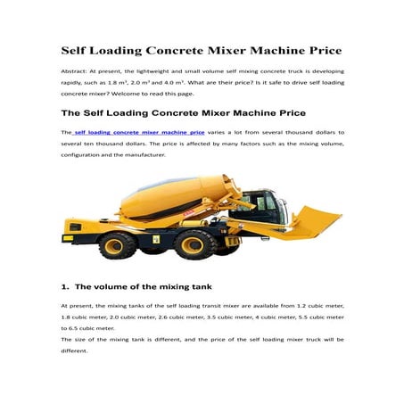 Self Loading Concrete Mixer Machine Price | PDF