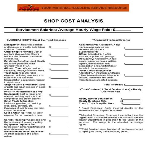 Self Maintenance Customers Labor Cost Worksheet | PDF