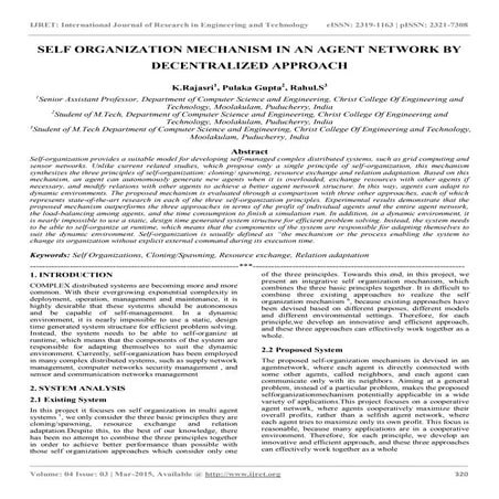 Self organization mechanism in an agent network by decentralized ...