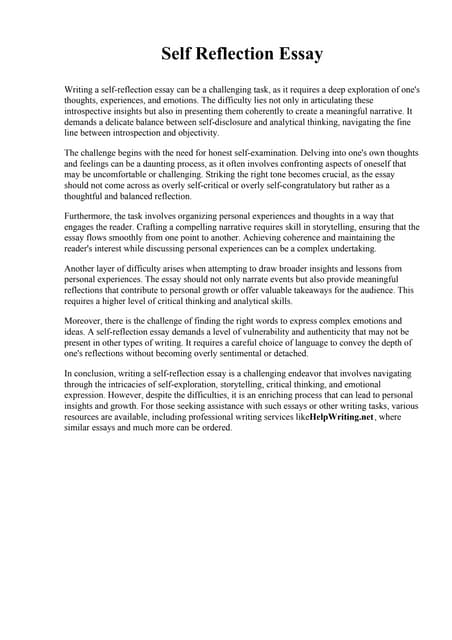Self Reflection Essay Sample Pdf