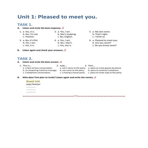 Listen In - Unit 01: Pleased to meet you (Self study) | PDF