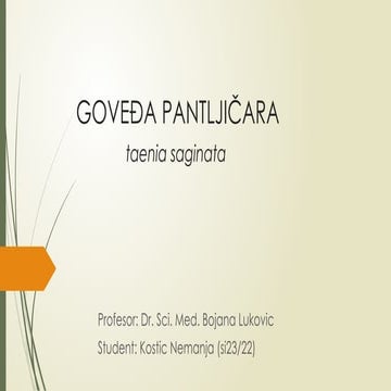 Govedja pantljicara taenia saginata (epidemiologija) | PPTX